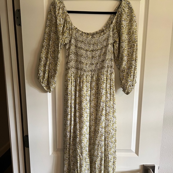 Wayf | Dresses | Yellow And Black Wayf Smocked Midi Dress Worn Once In ...
